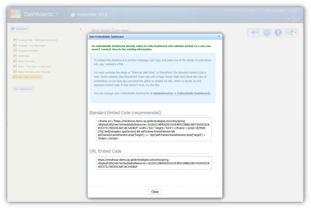 Embedded Dashboards - Intrafocus
