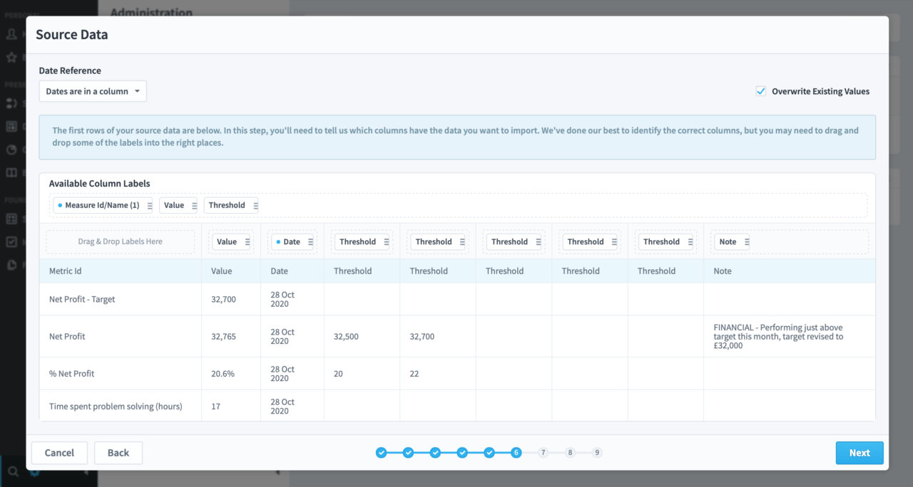 Importing actual values - Intrafocus