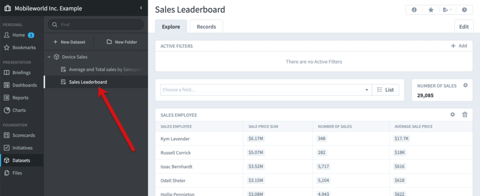 Exploring Dataset Data - Intrafocus